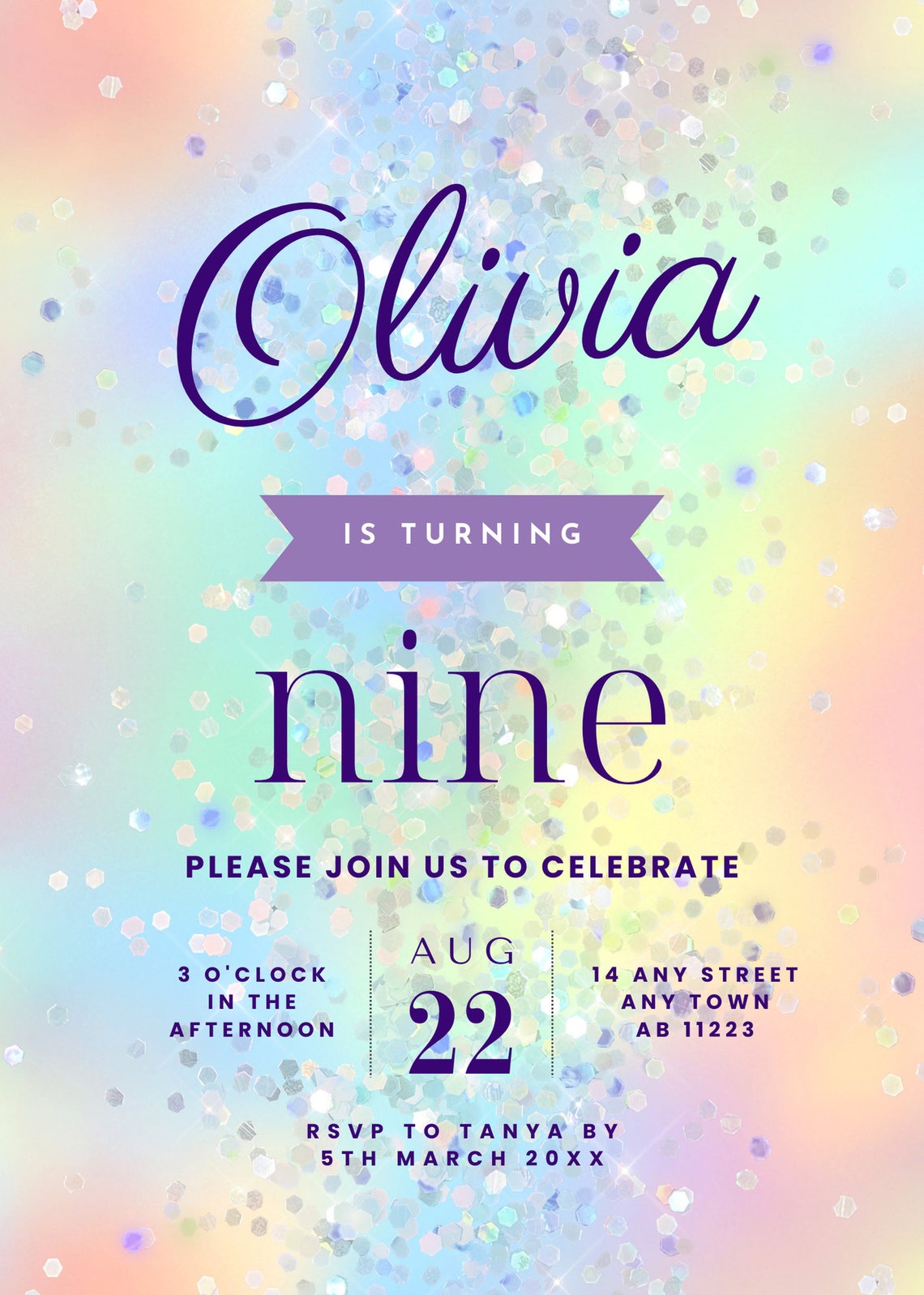 Editable Girls 9th Birthday Invitation Template, Digital Invite, Peach ...