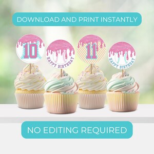 Baseball Drip Printable 10th Birthday Cupcake Toppers, Round 2" Favor ...