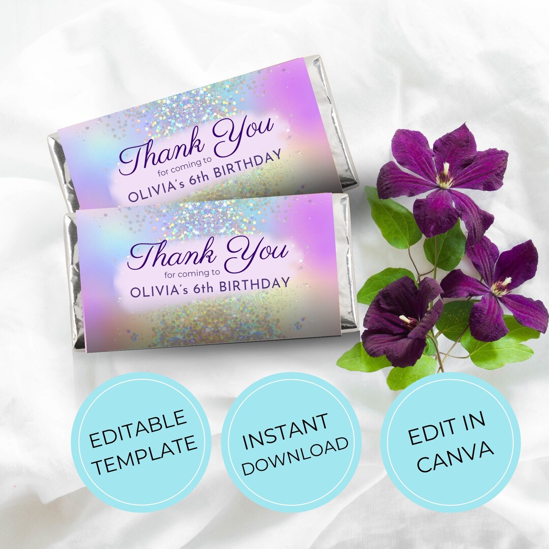 Printable Chocolate Bar Wrapper Template, Girls Birthday Party Favors ...