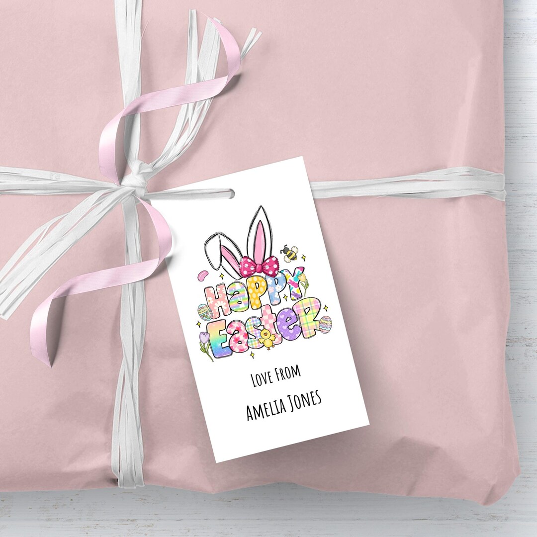 Happy Easter Gift Tag Printable Template, Pastel Party Favor Label ...