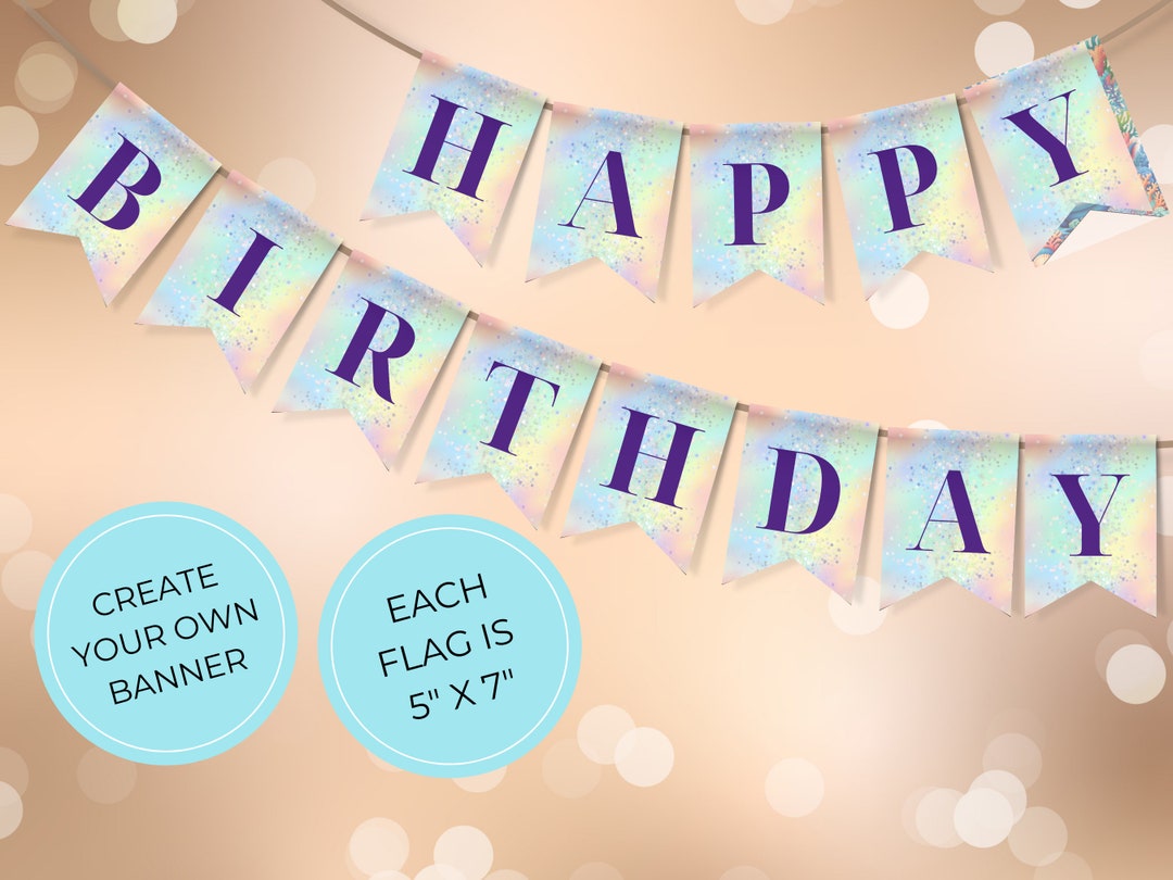 Printable Bunting Birthday Party Banner Template, Ombre Peach Rainbow ...