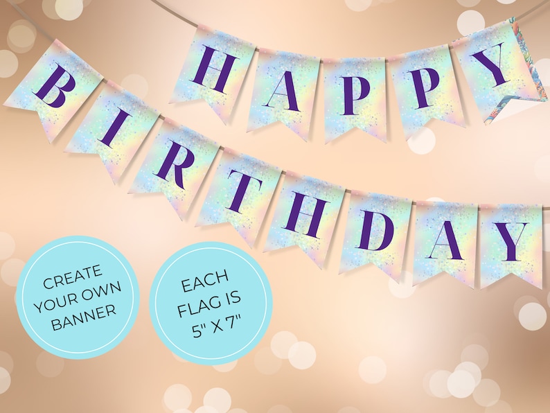 Printable Bunting Birthday Party Banner Template, Ombre Peach Rainbow ...