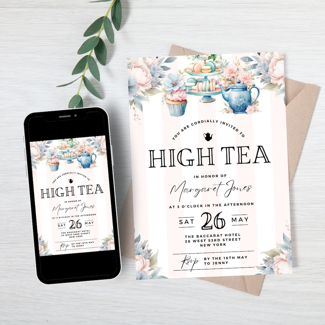 Editable High Tea Digital Invitation Template, Pink Florals, Edit in ...