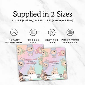 Labubu Chocolate Bar Wrapper Template, Birthday Party Thank You Favors ...