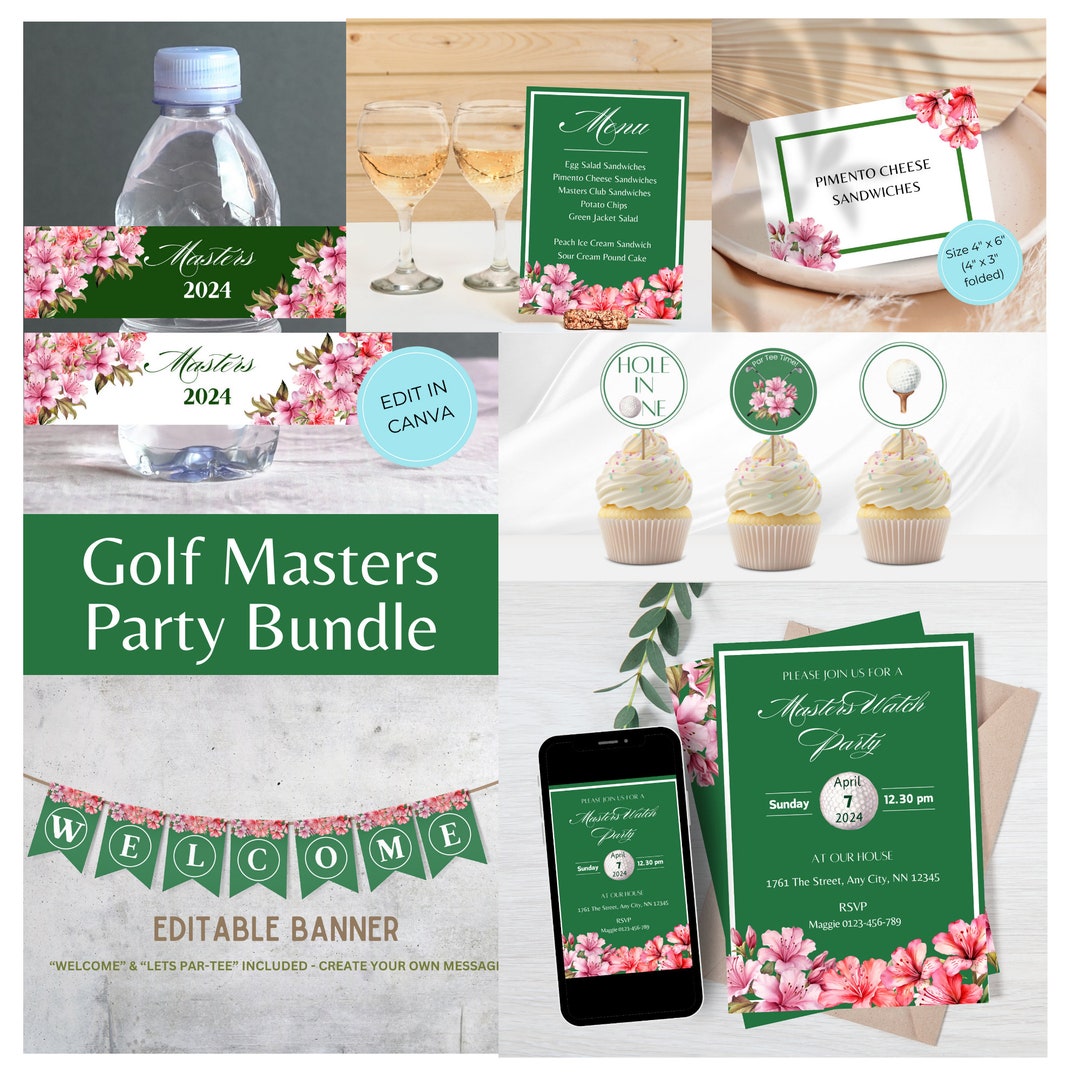 Masters Golf Watch Party Decorations Template Bundle, Invitation ...