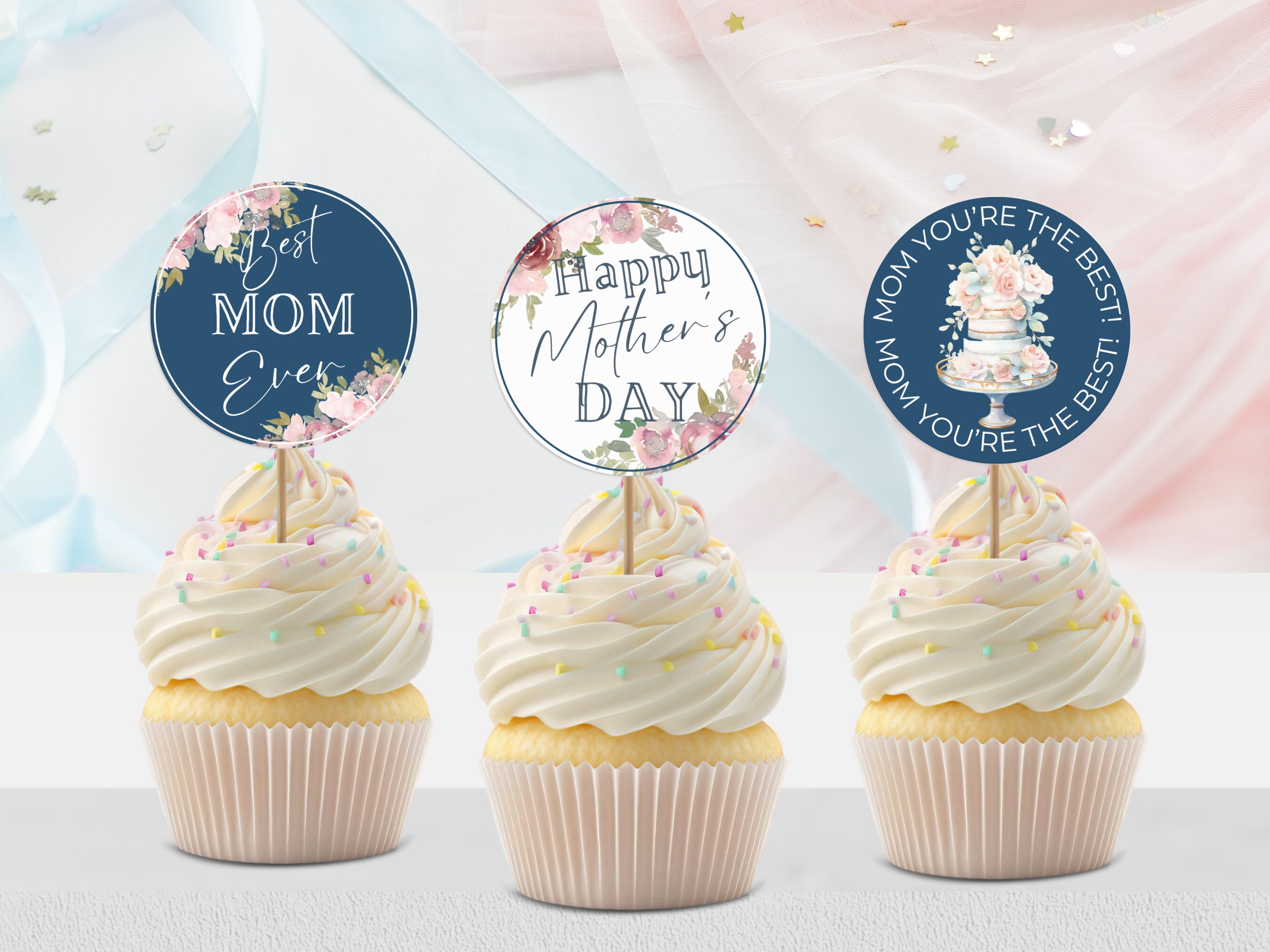 Printable Mothers Day Cupcake Toppers Template, Instant Download, Round ...