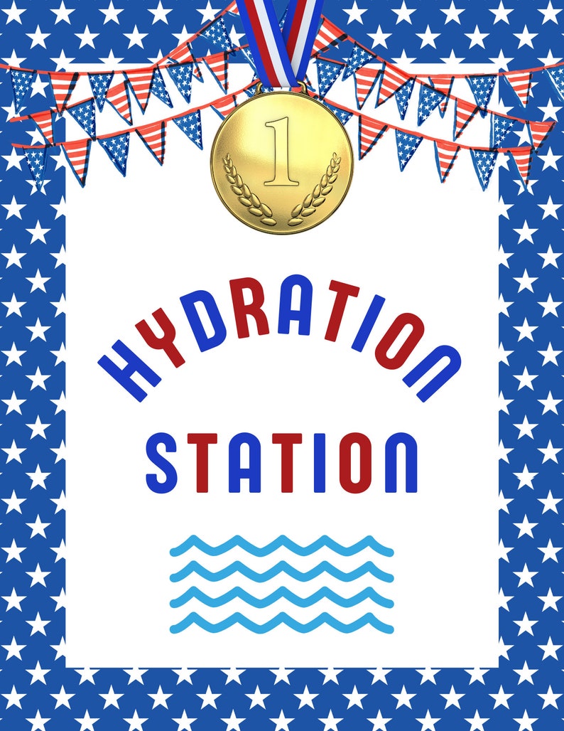 Hydration Station Sign & Water Bottle Labels, Sports Watch Party ...