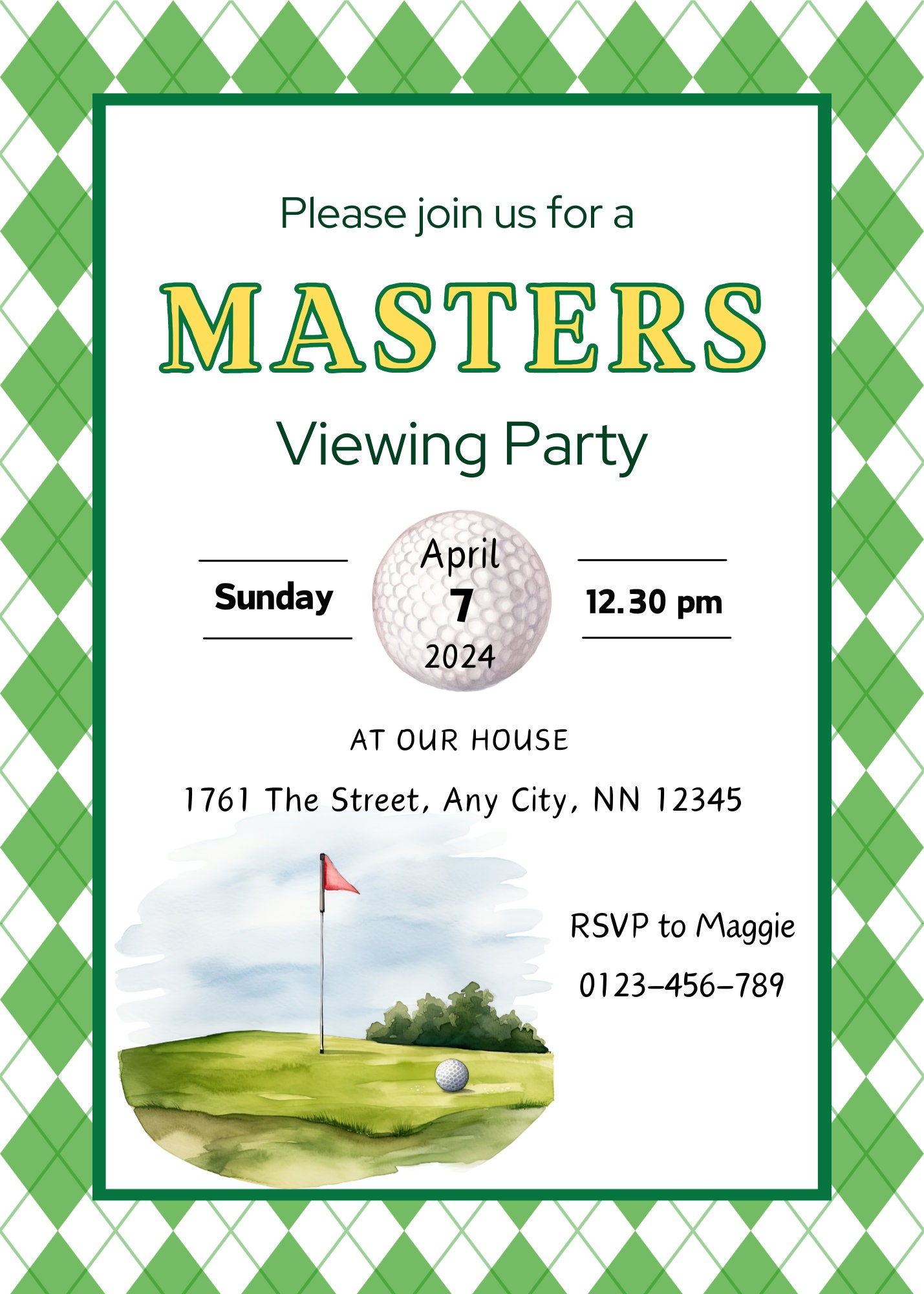 Masters Viewing Party Invitation Template, Masters Watch Party, Golf ...