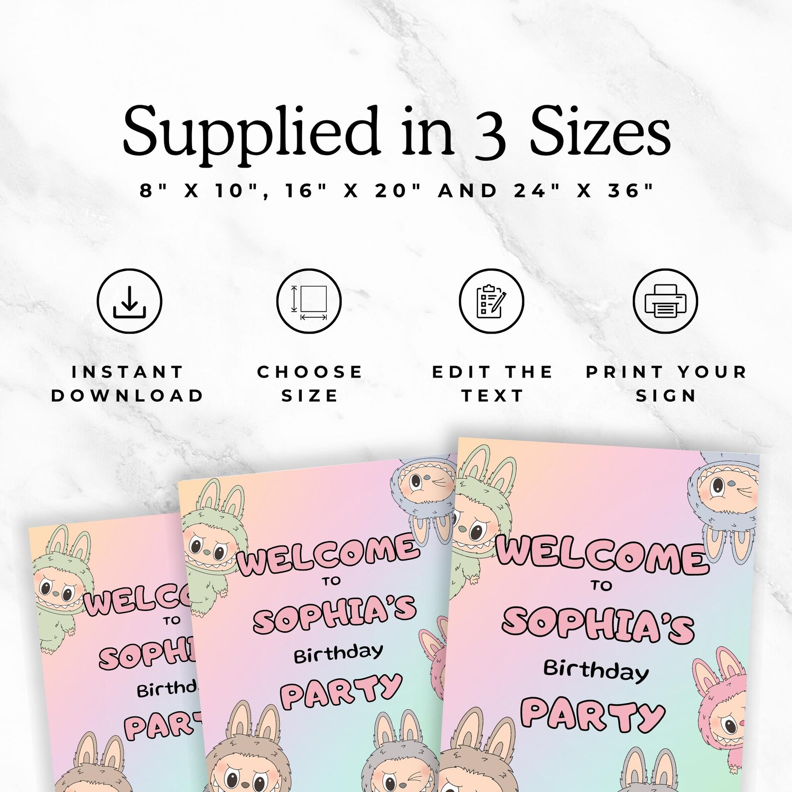 Labubu Birthday Welcome Sign Printable Template, Kawaii Monsters Party ...