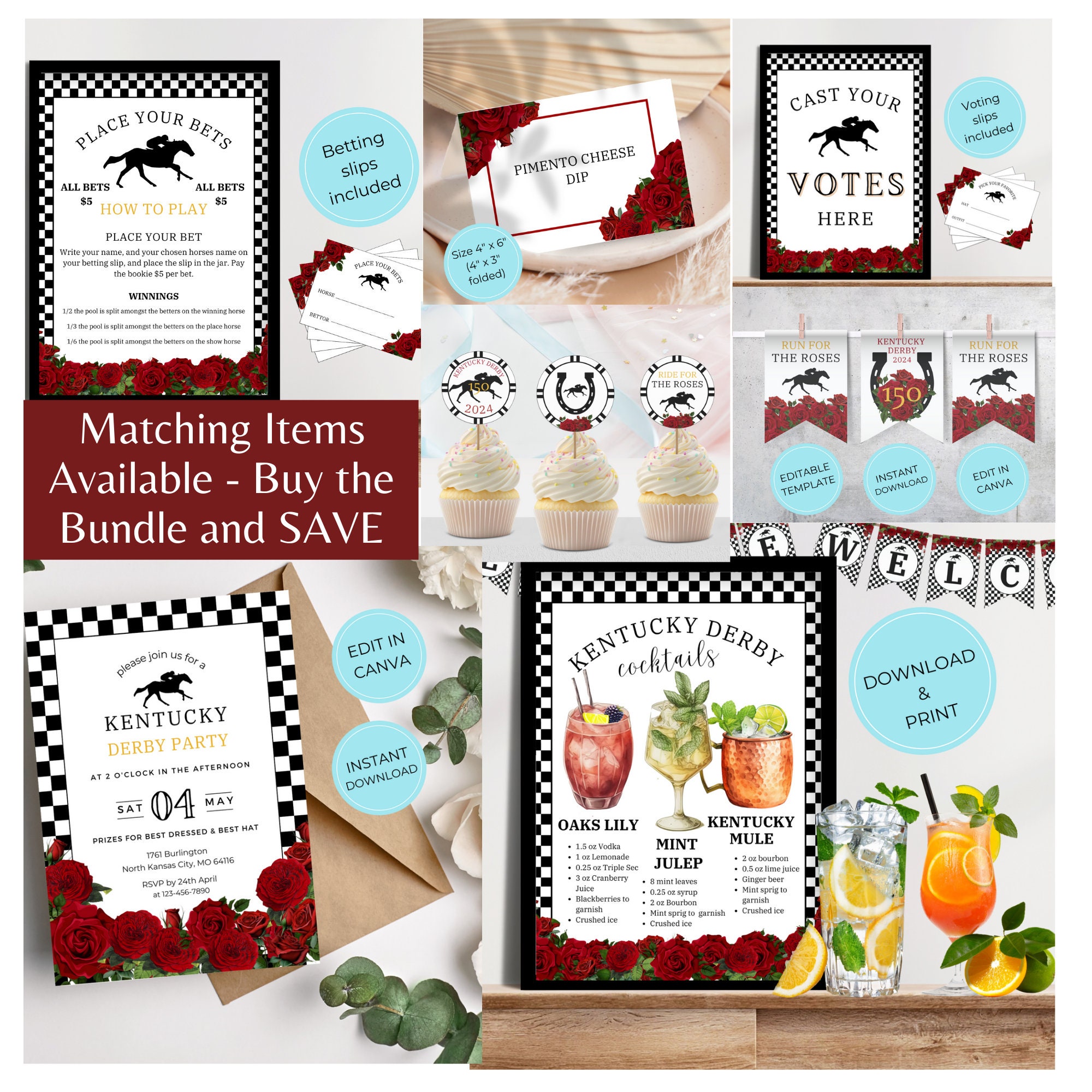 Kentucky Derby Party Bar Menu Drinks Sign Template, Cocktails ...