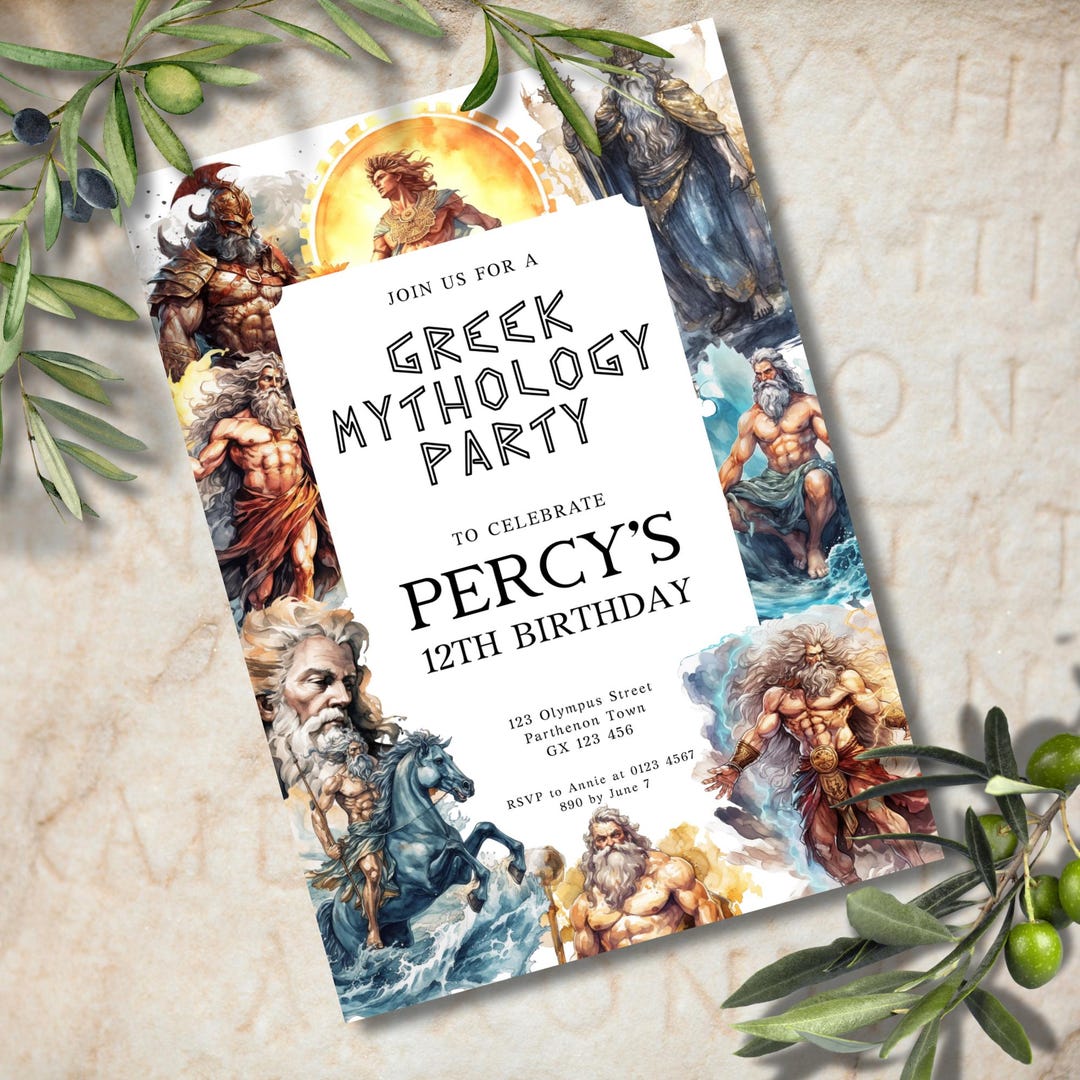Greek Mythology Birthday Invitation Template, Ancient Greece, Editable ...