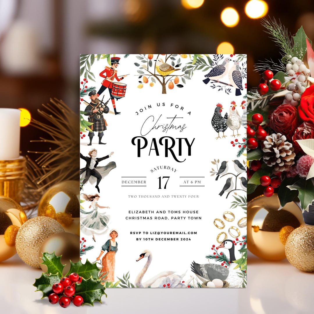 12 Days of Christmas Party Invitation Template, Holiday Drinks Invite ...