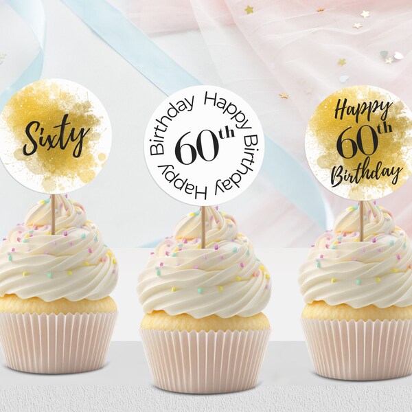 60th Cupcake Toppers - Etsy