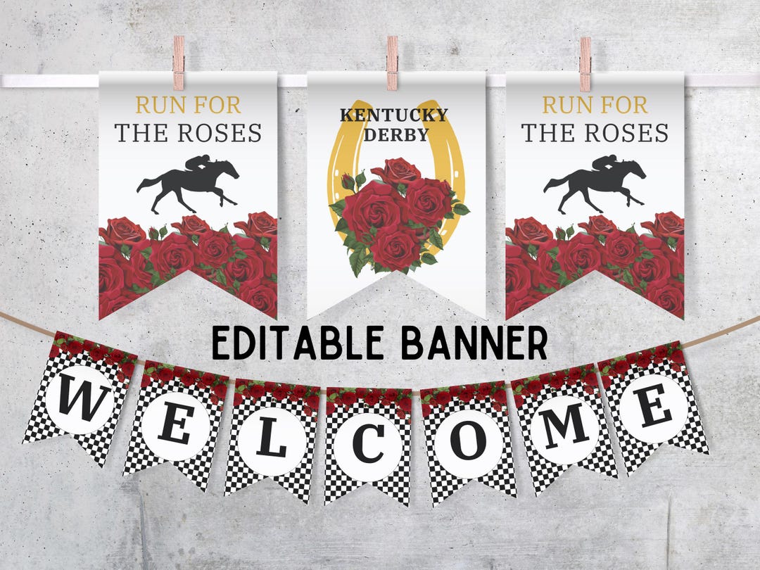 Kentucky Derby Party Bunting Banner Template, Horse Racing Printable ...