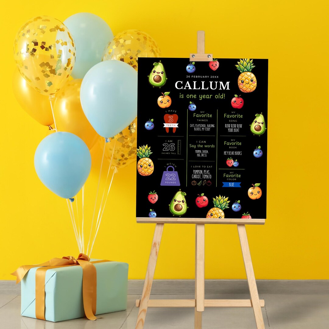 Dancing Fruit 1st Birthday Milestone Board Template Edit Canva Instant ...