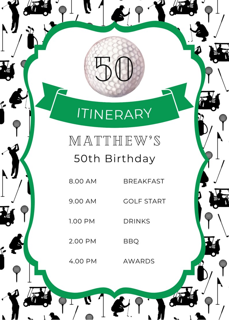 Funny Golf 50th Birthday Party Invitation & Itinerary Template, Instant ...