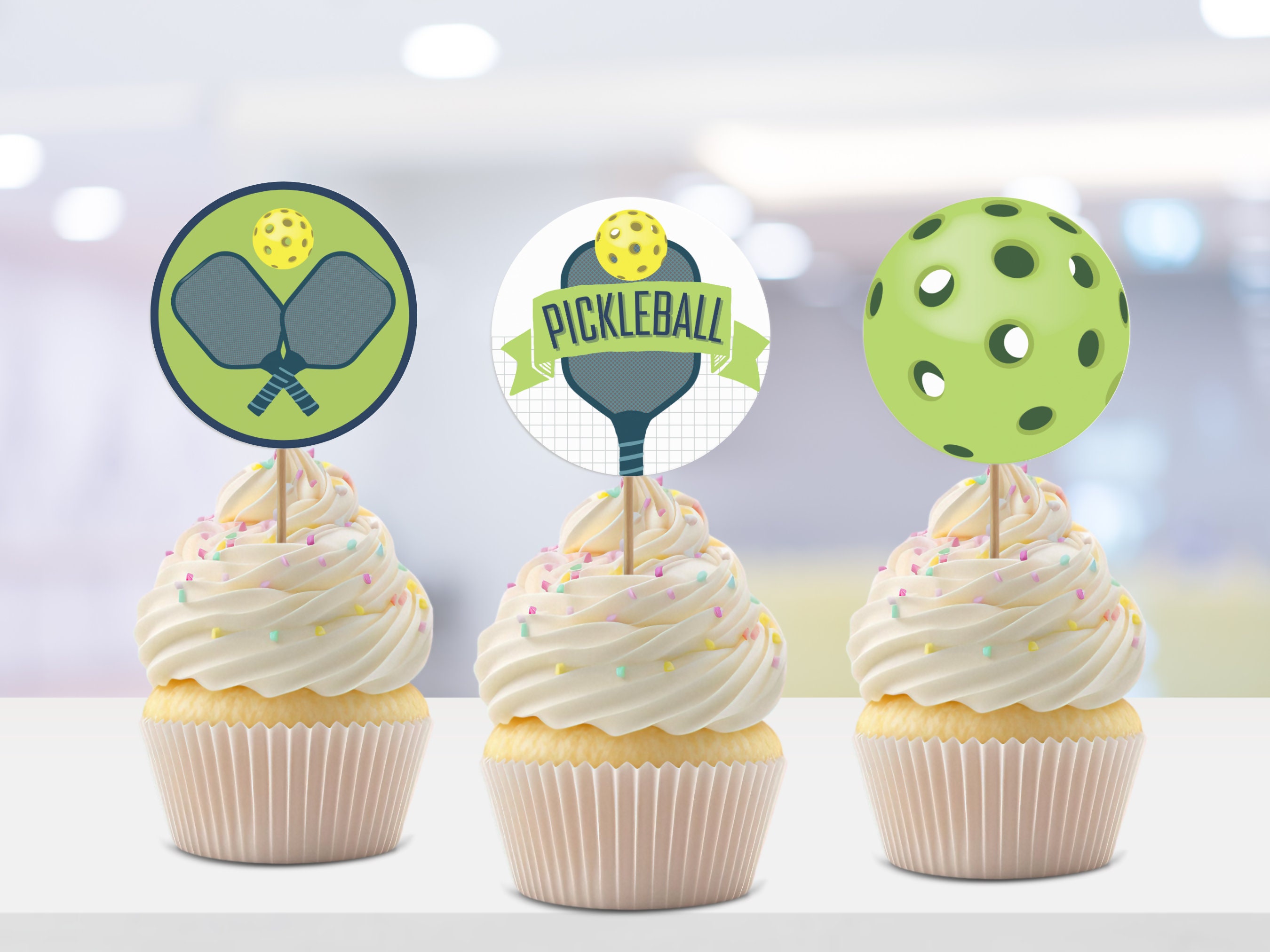 Printable Pickleball Themed Cupcake Toppers, Round, 2" X 2" Inches, PDF ...