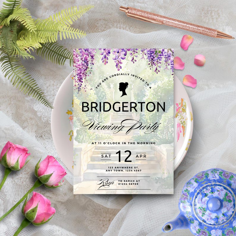 Bridgerton Viewing Party Invitation, Digital Template, Wisteria, Watch ...