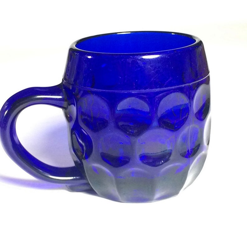 Vintage Cobalt Blue Glass Mug Thumbprint Cobalt Pressed Glass Beer Mug ...