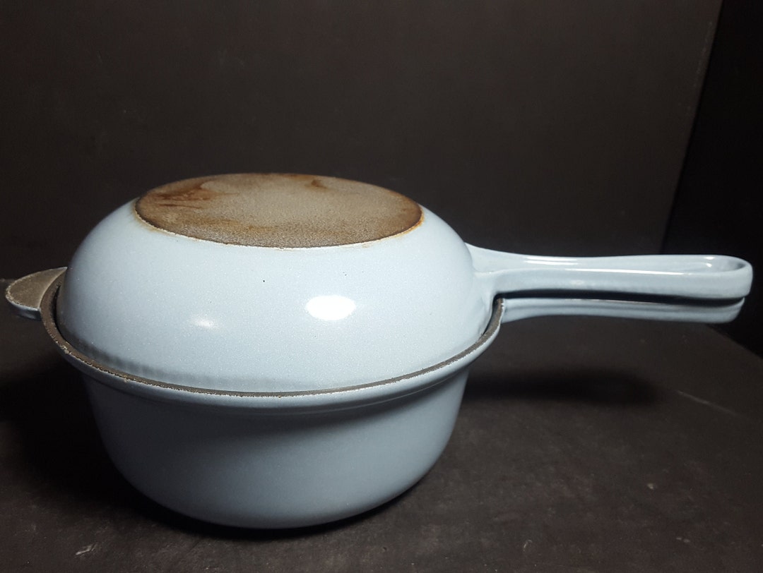 Le Creuset Cast Iron COUSANCES #18 Pot Saucepan Skillet Lid Sky Blue ...