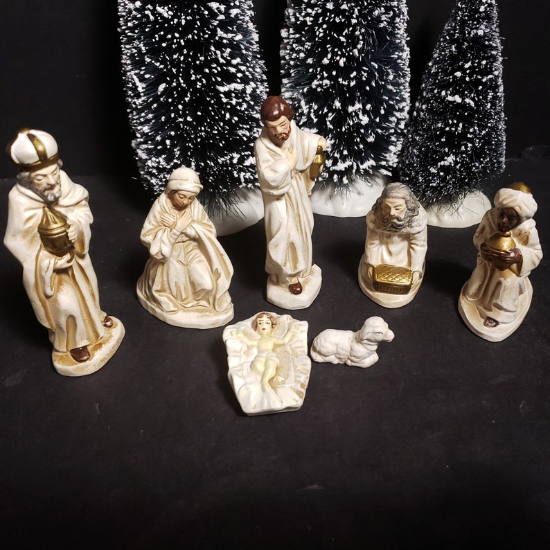 Vintage Nativity Set Figures Made in Japan 7 Pieces Chalk Ware ...