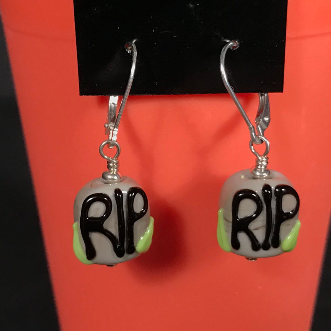 Halloween Gravestone Headstone RIP Rest in Peace Earrings Handmade ...