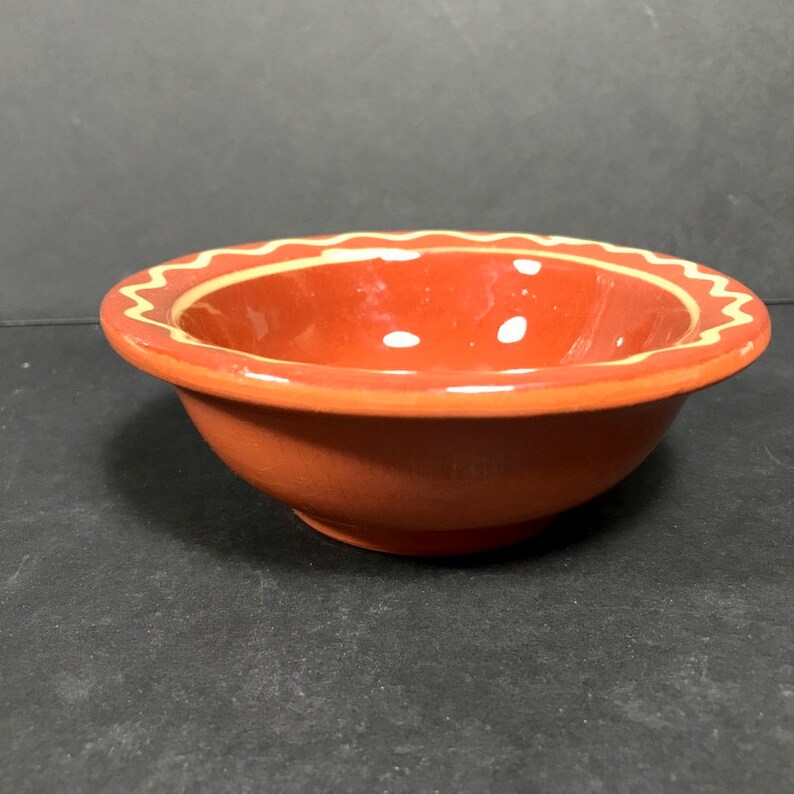 Vintage Redware Pottery Signed Rowe Pottery Small Bowl Collectible Folk ...