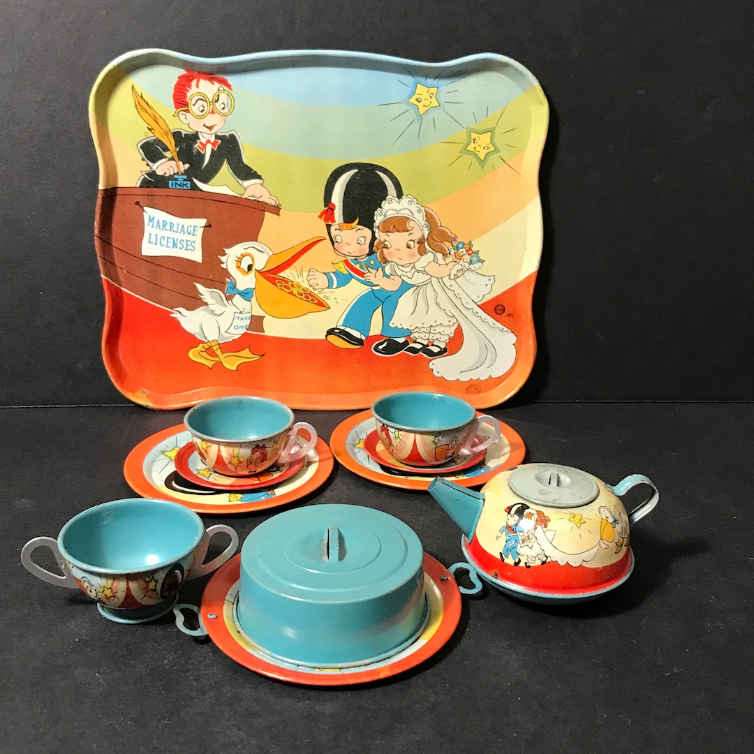 Vintage Tin Toy Tea Set, Ohio Art Tin Lithograph the Wedding - Etsy