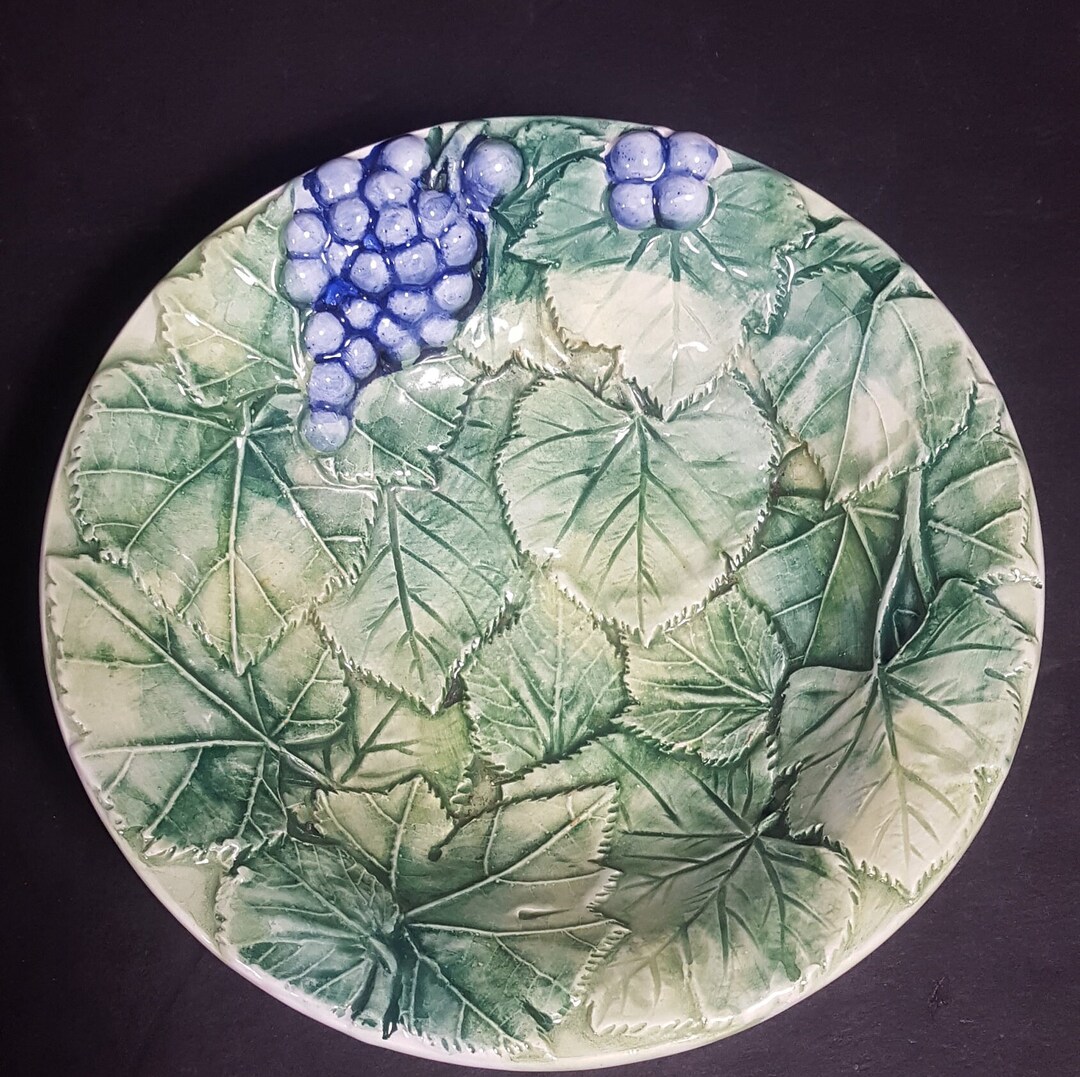 Majolica Bowl, Embossed Grapes, Leaves Hand Painted Made in Italian ...