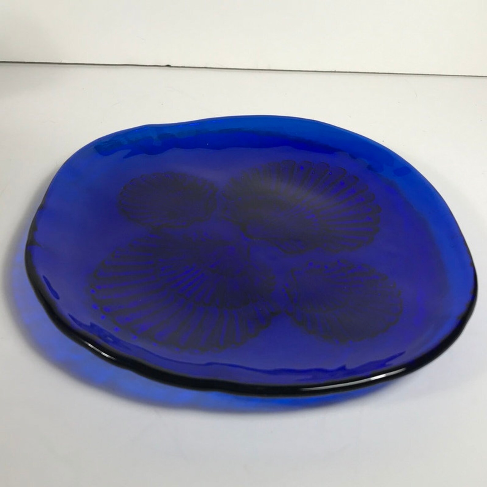 Cobalt Blue Pressed Glass Sea Shells Plate Beach Seafood - Etsy