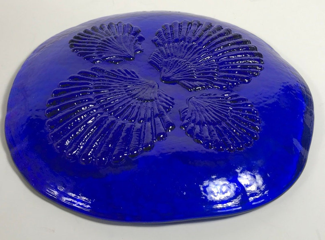 Cobalt Blue Pressed Glass Sea Shells Plate Beach Seafood - Etsy