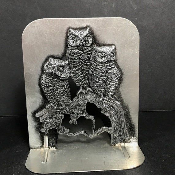 Vintage Owl Bookends Embossed Metal Book Stand Office Shelf | Etsy