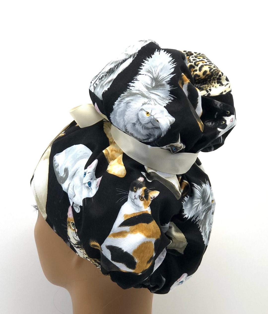 Emma High Bun CATS Scrub Cap, Emma Scrub Cap, Ponytail Scrub Caps ...