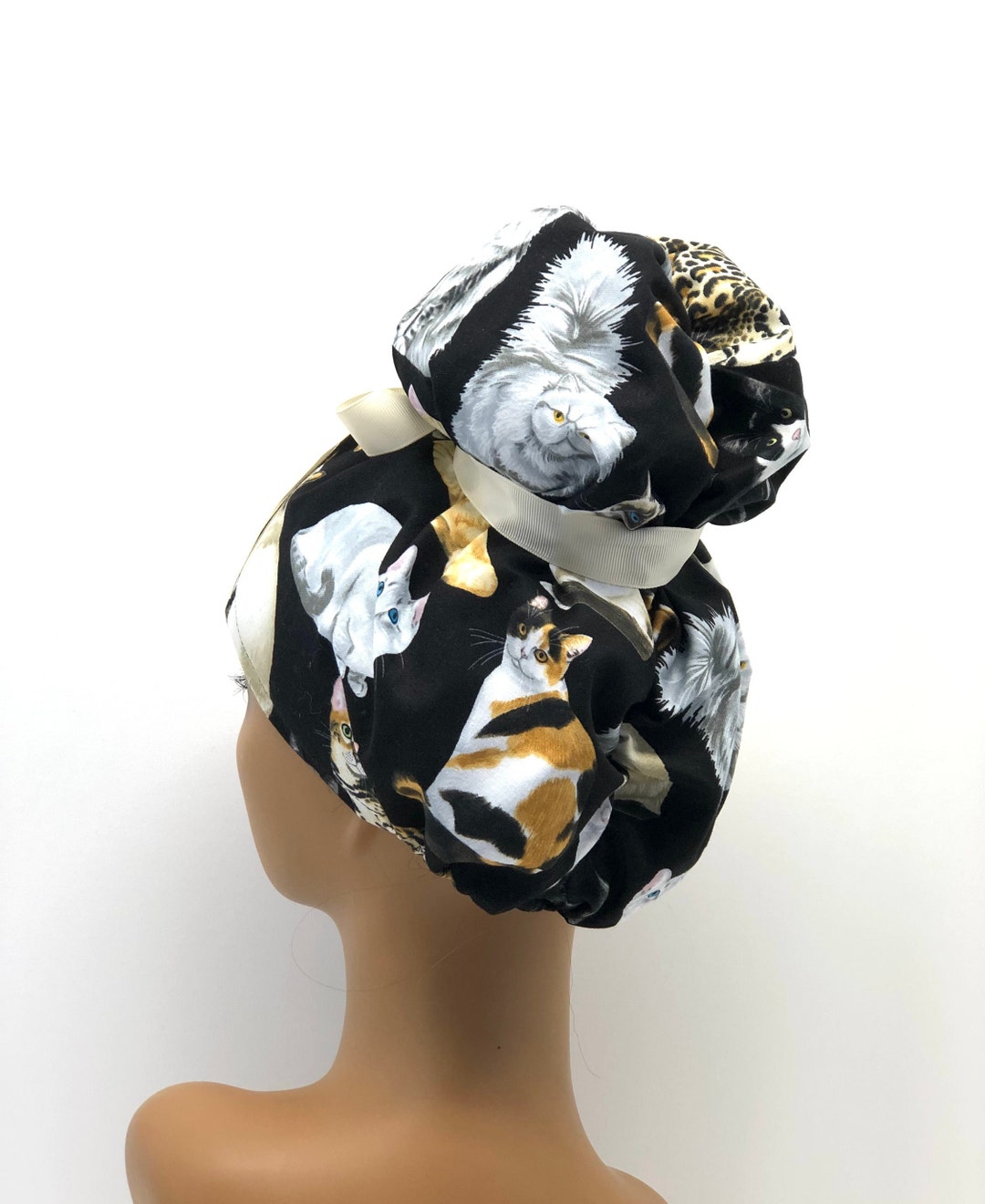 Emma High Bun CATS Scrub Cap, Emma Scrub Cap, Ponytail Scrub Caps ...