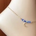 Gold Moon Anklet - Swarovski Sapphire Crystal Anklet -crescent Moon Ankle Bracelet -something ...
