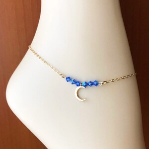 Gold Moon Anklet - Swarovski Sapphire Crystal Anklet -crescent Moon Ankle Bracelet -something ...