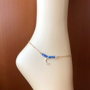 Gold Moon Anklet - Swarovski Sapphire Crystal Anklet -crescent Moon Ankle Bracelet -something ...