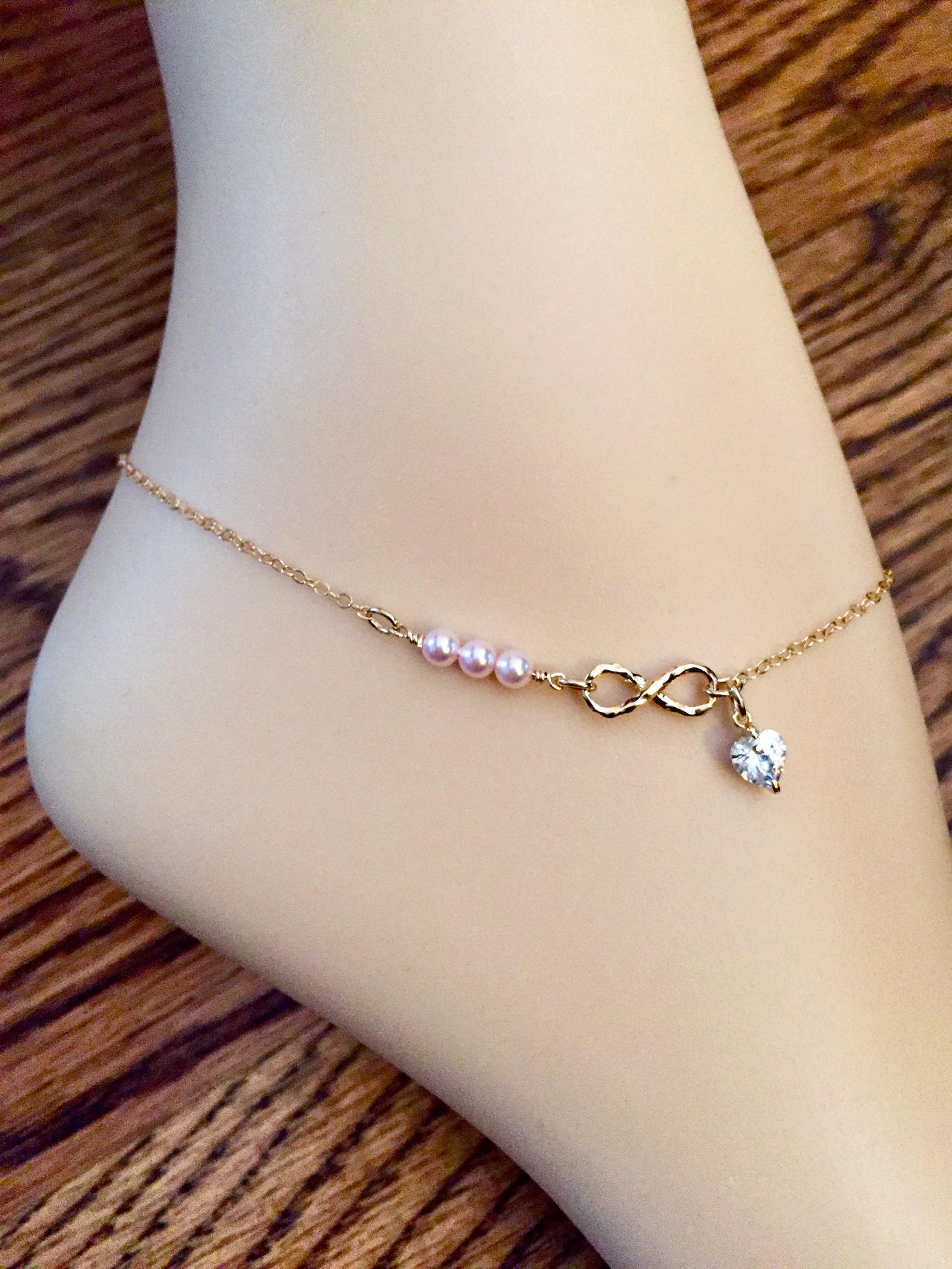 Infinity Bridal Anklet - Crystal Heart Anklet - Swarovski Pearl Ankle ...