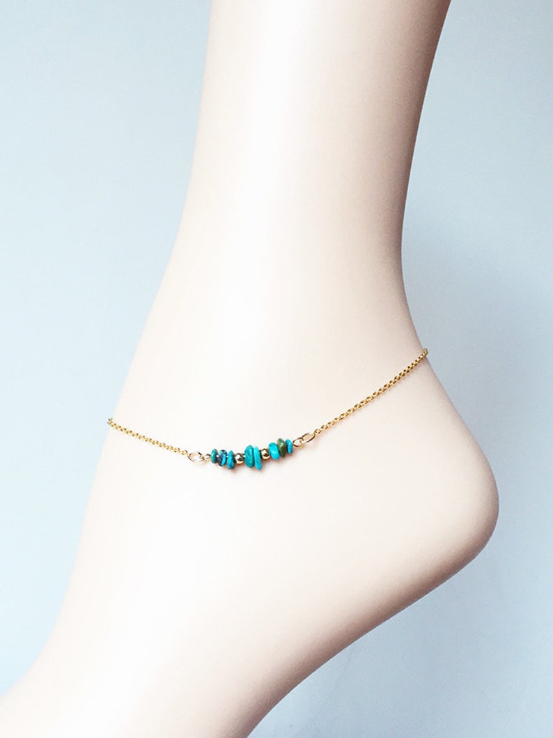 Turquoise Anklet-genuine Turquoise Ankle Bracelet-gold Bead - Etsy