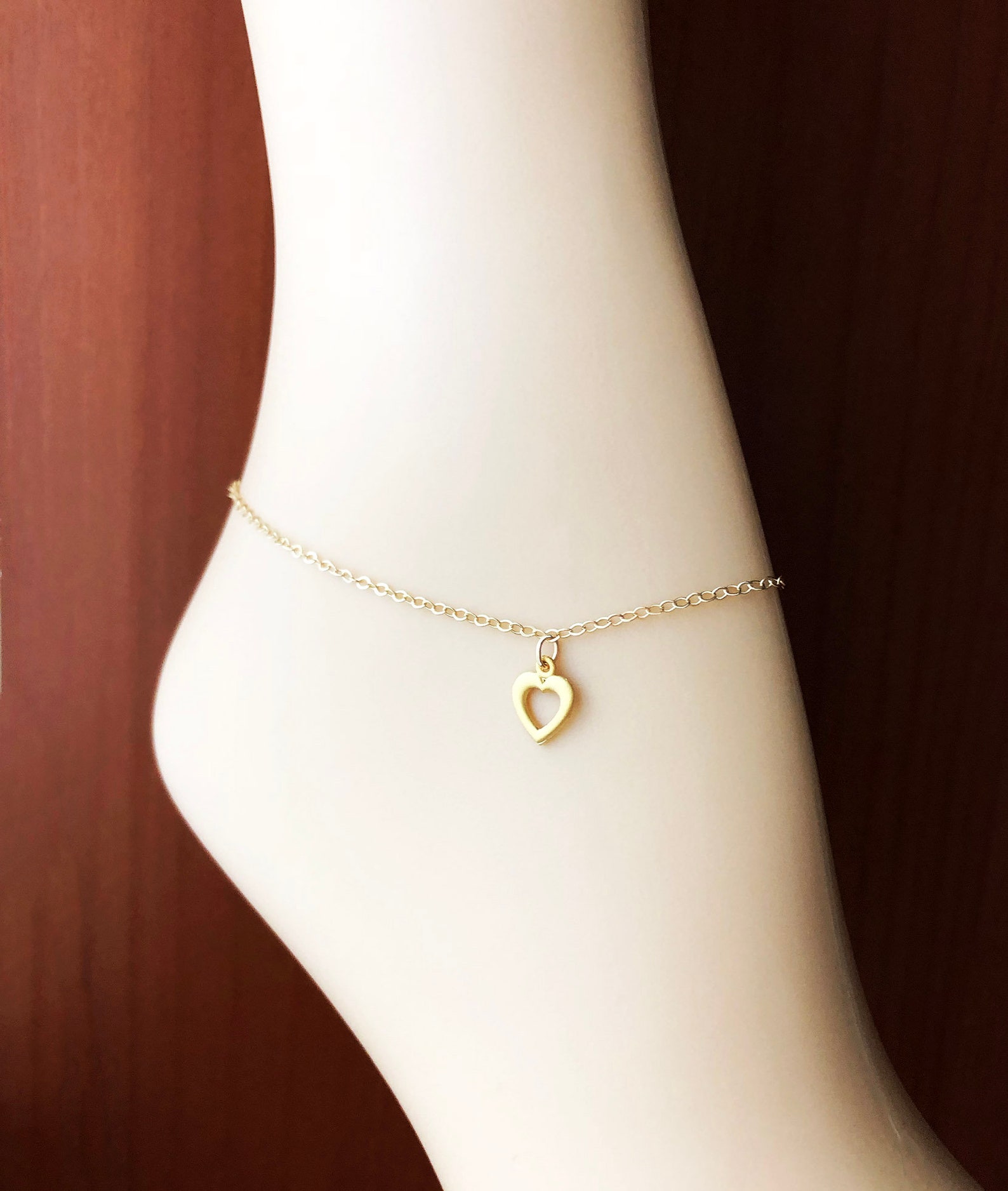 Gold Cutout Heart Anklet Love Anklet Bracelet Bridesmaid | Etsy