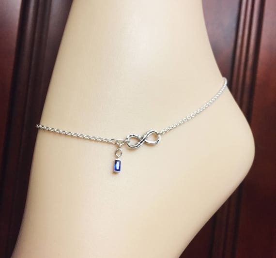 Silver Infinity Blue Cz Anklet Bridal Anklet Sterling Etsy