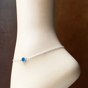 Capri Blue Silver Anklet - Diamond Shape Framed Glass Bracelet - Something Blue - Sterling ...