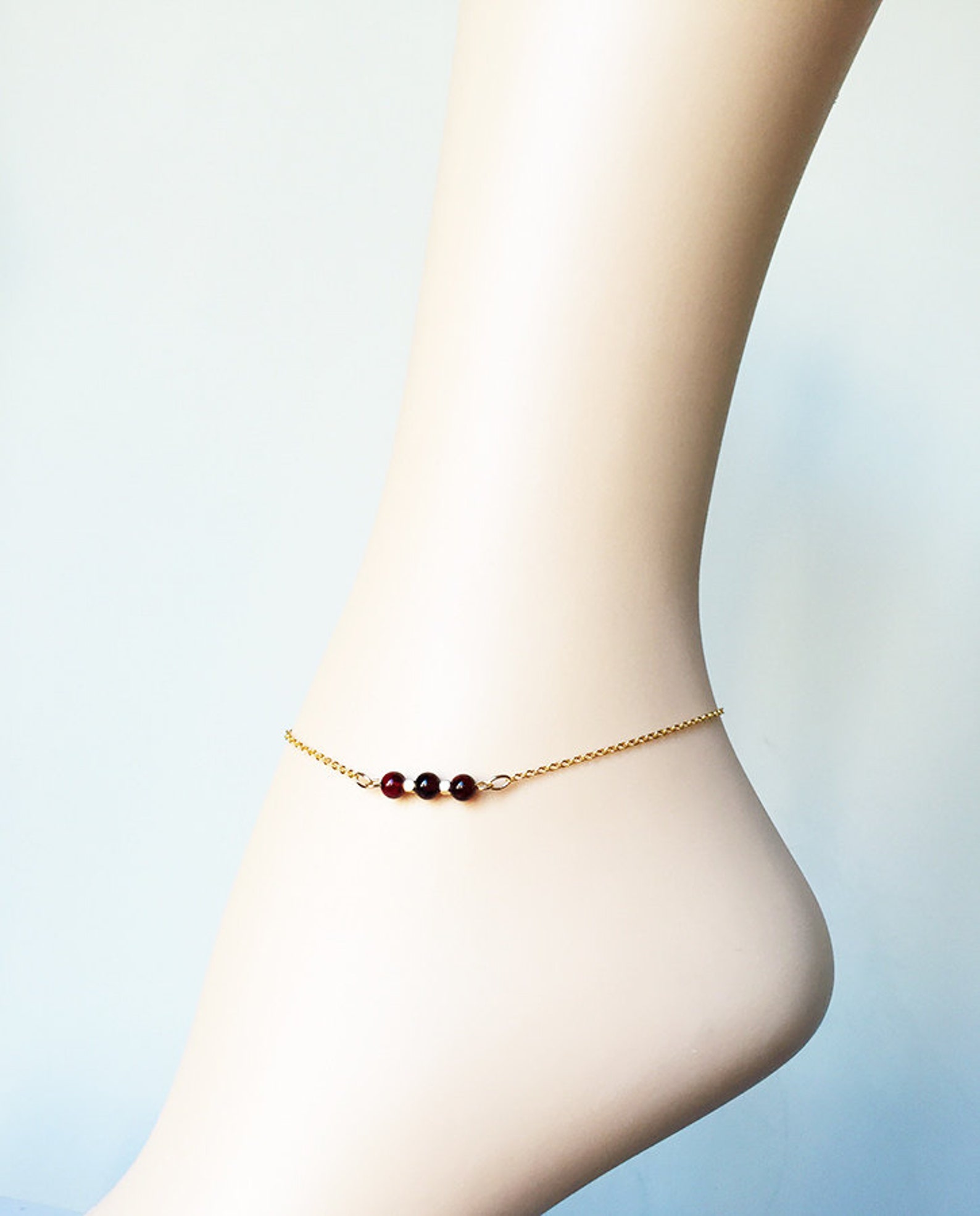 Red Black Glass Gold Anklet-gold Filled Chain-burgundy Bead - Etsy