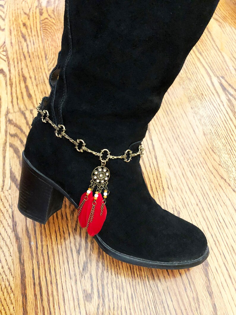 Red Feather Boot Jewelry - Native American Boot Bracelet - Feather Boot ...