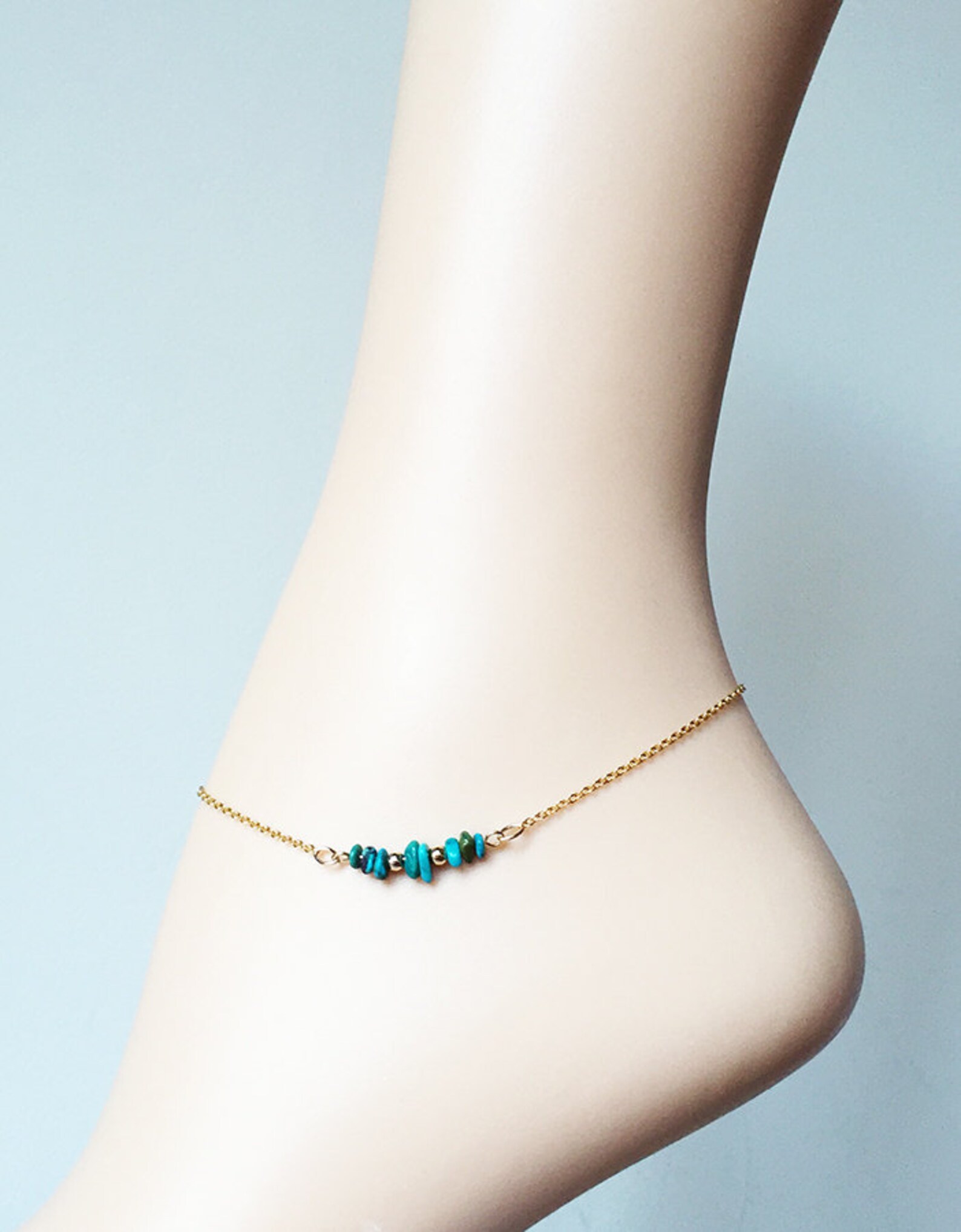 Turquoise Anklet-genuine Turquoise Ankle Bracelet-gold Bead - Etsy