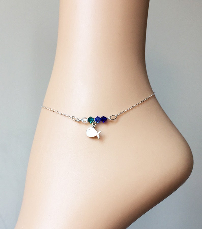 Silver Whale Anklet-swarovski Anklet-blue Anklet-whale Ankle Bracelet ...