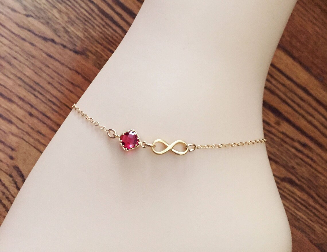 Gold Infinity Anklet Ruby Red Ankle Bracelet Gold Filled | Etsy