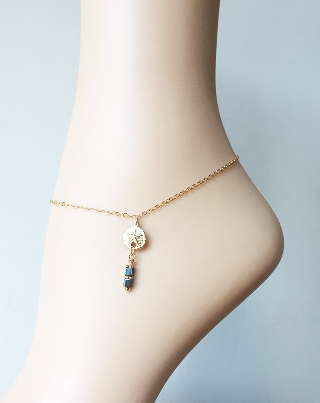 Gold Sea Star Anklet - Hematite Gold Jewelry - Gold Hematite Anklet - Gold Coin Ankle Bracelet ...
