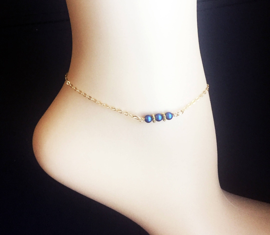 Swarovski Anklet - Blue Gold Anklet - Something Blue Anklet - Gold ...