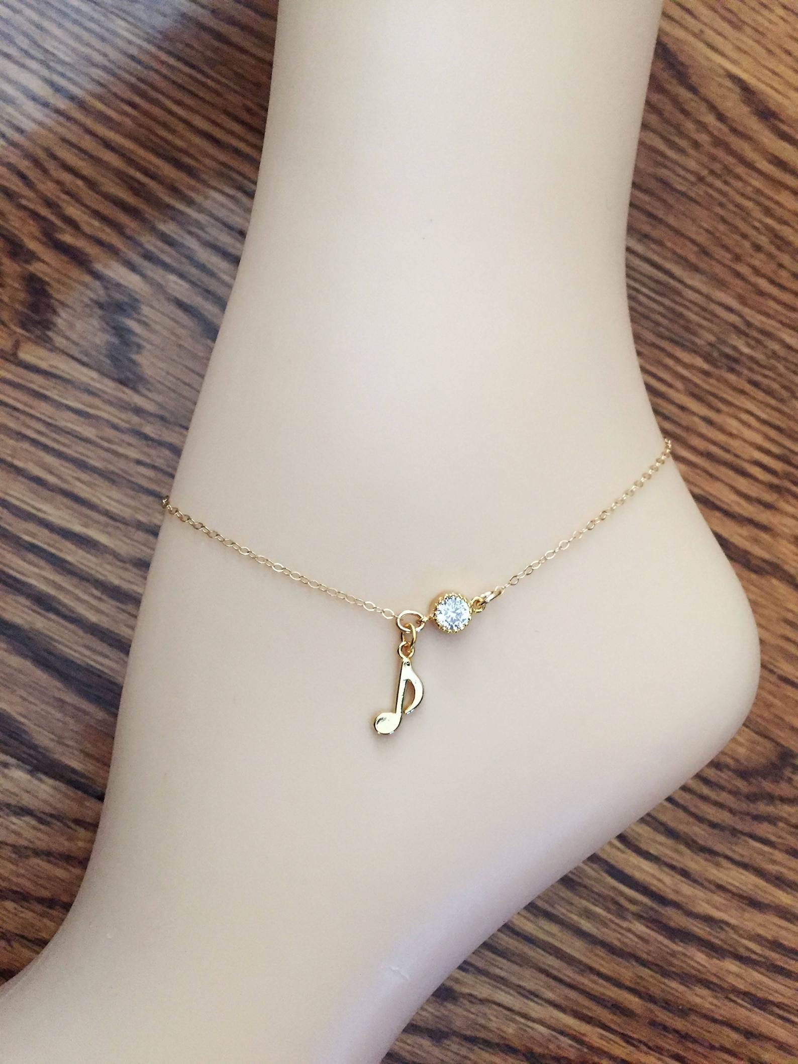 Music Anklet - CZ Ankle Bracelet - Gold Filled Chain - Sparkly Music ...